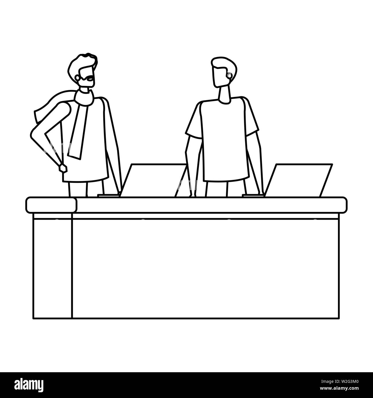 men working in desk with computers Stock Vector Image & Art - Alamy