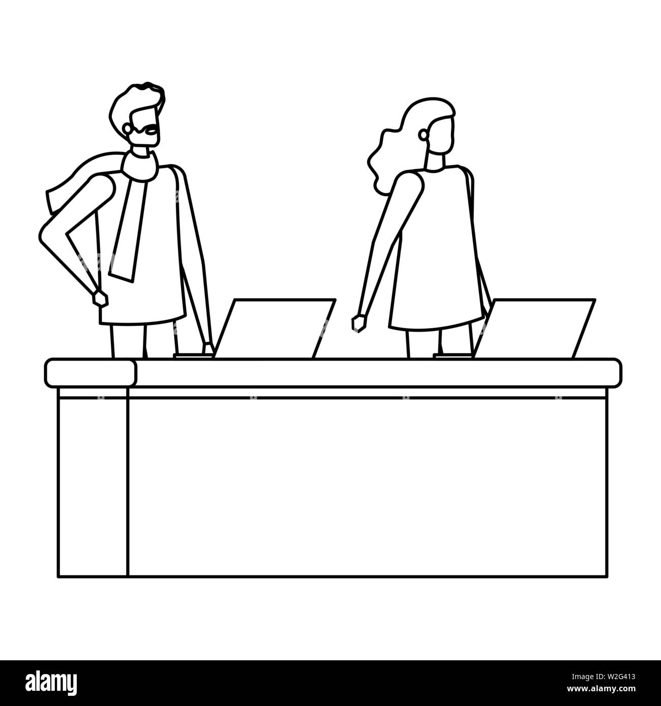 couple working in desk with computers Stock Vector Image & Art - Alamy