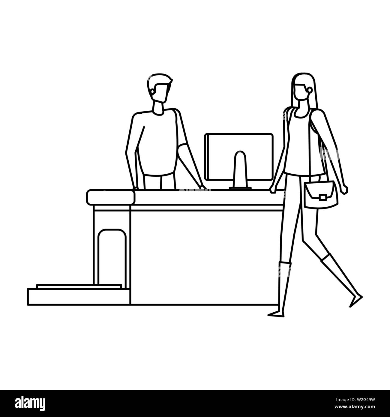 man working in airport with woman traveler Stock Vector Image & Art - Alamy