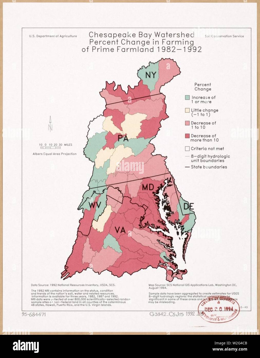 Chesapeake Bay watershed, percent change in farming of prime farmland ...