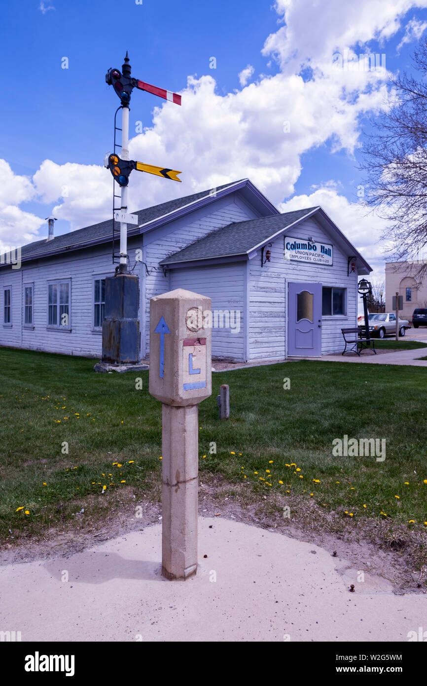 Lincoln Highway marker in front of the Columbo Hall on Front Street in ...
