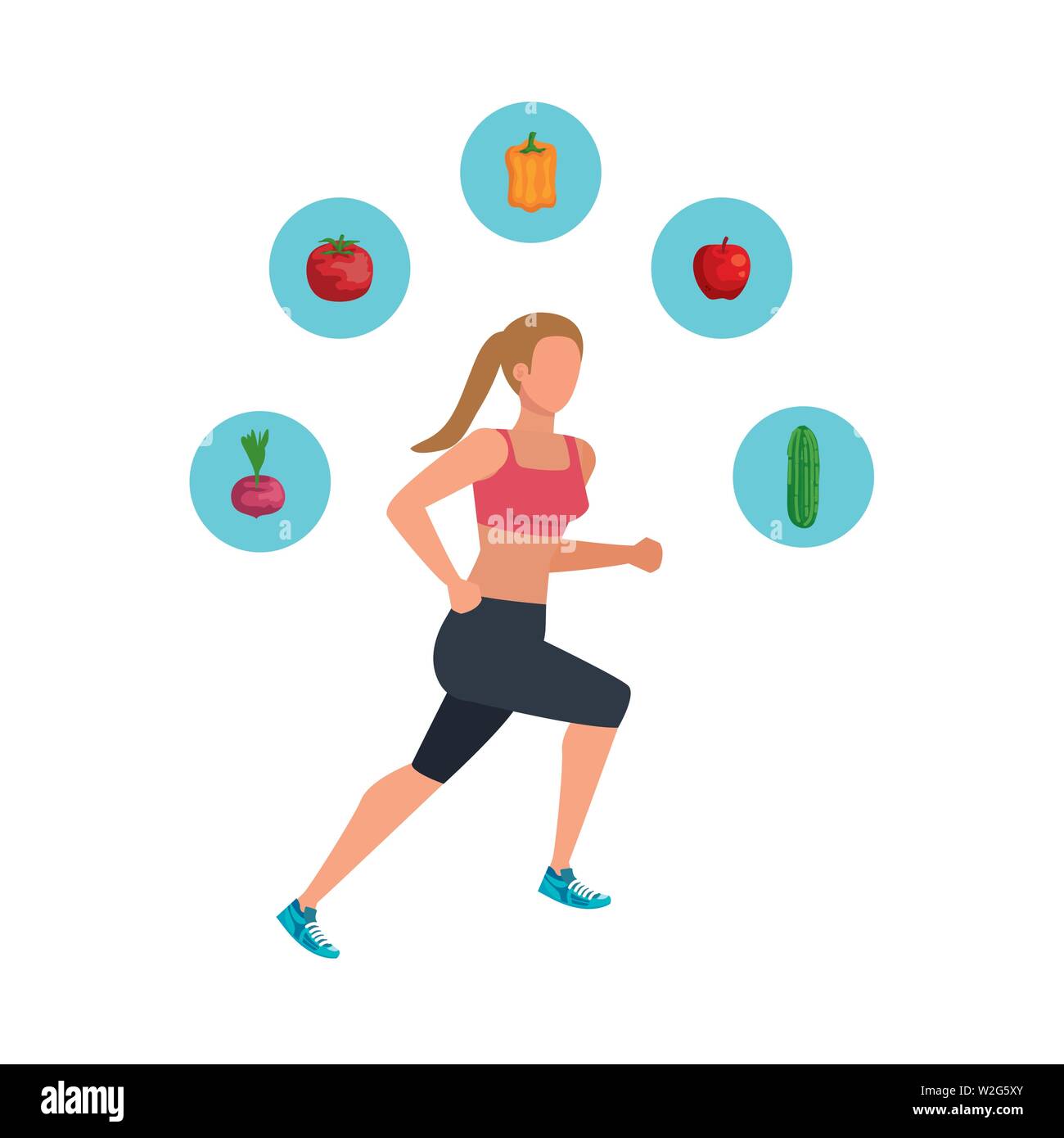 young athletic woman running with healthy icons Stock Vector Image ...