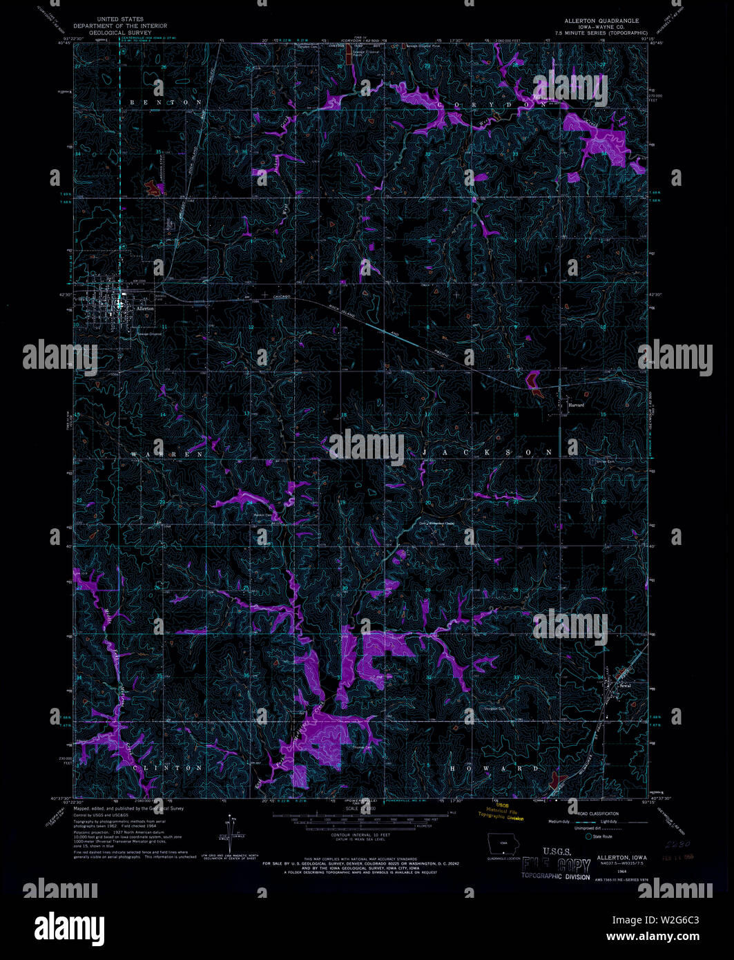 USGS TOPO Map Iowa IA Allerton 174035 1964 24000 Inverted Restoration ...
