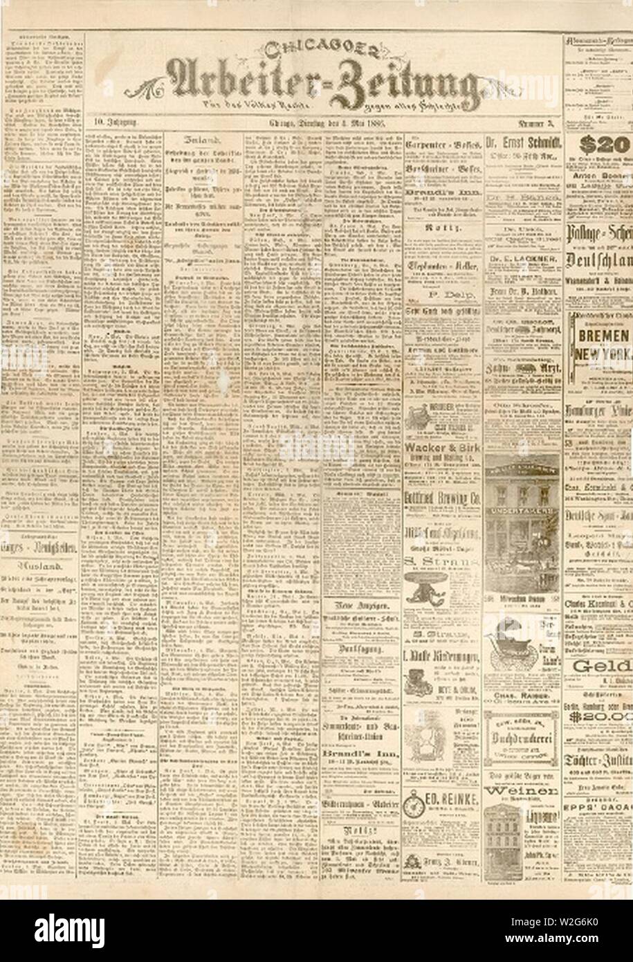 Chicago Arbeiter Zeitung newspaper 1886 Stock Photo - Alamy