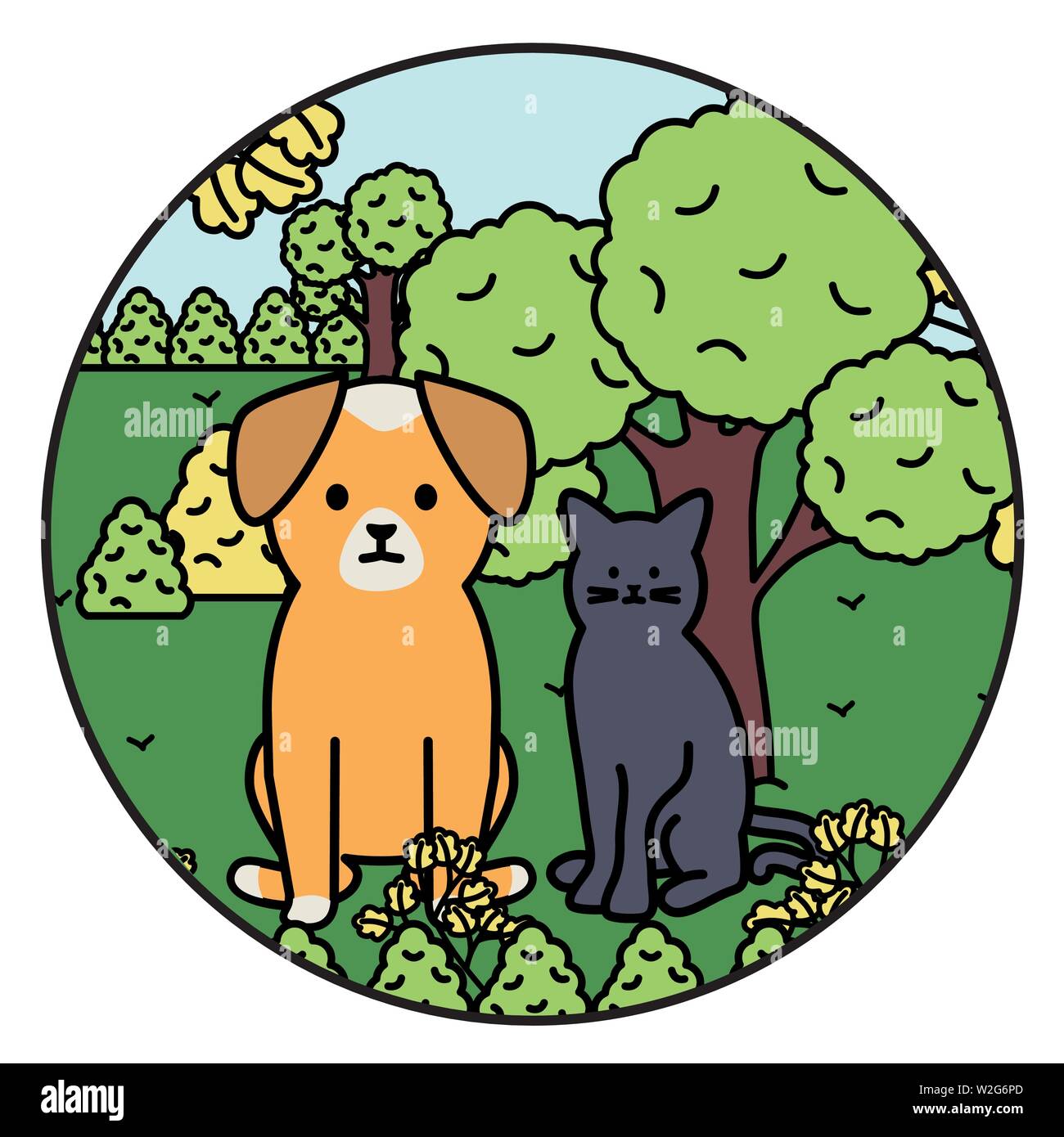 cute cat and dog mascots in the landscape characters vector ...