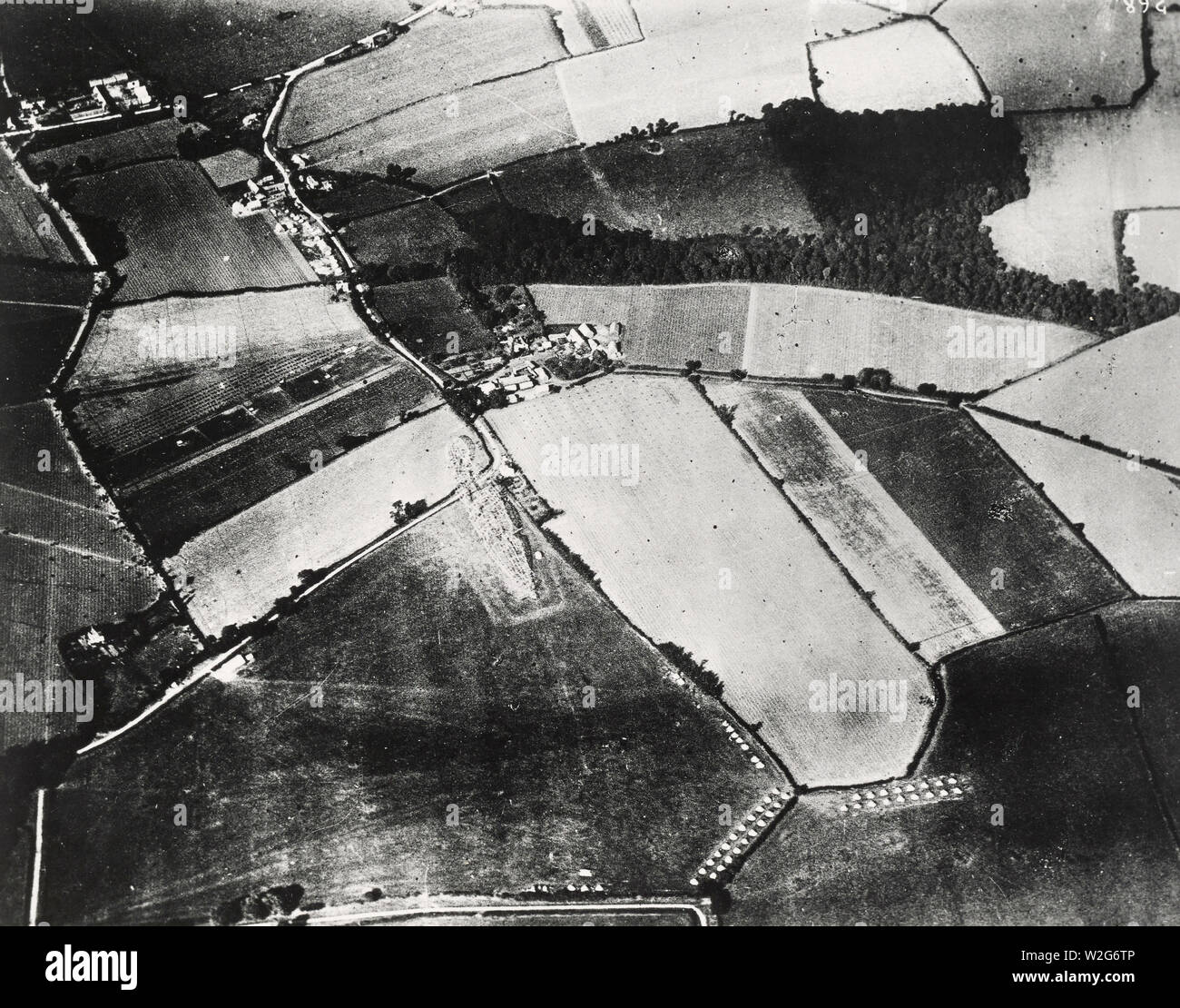 Aerial view of the remains of a wrecked Zeppelin that was shot down on ...