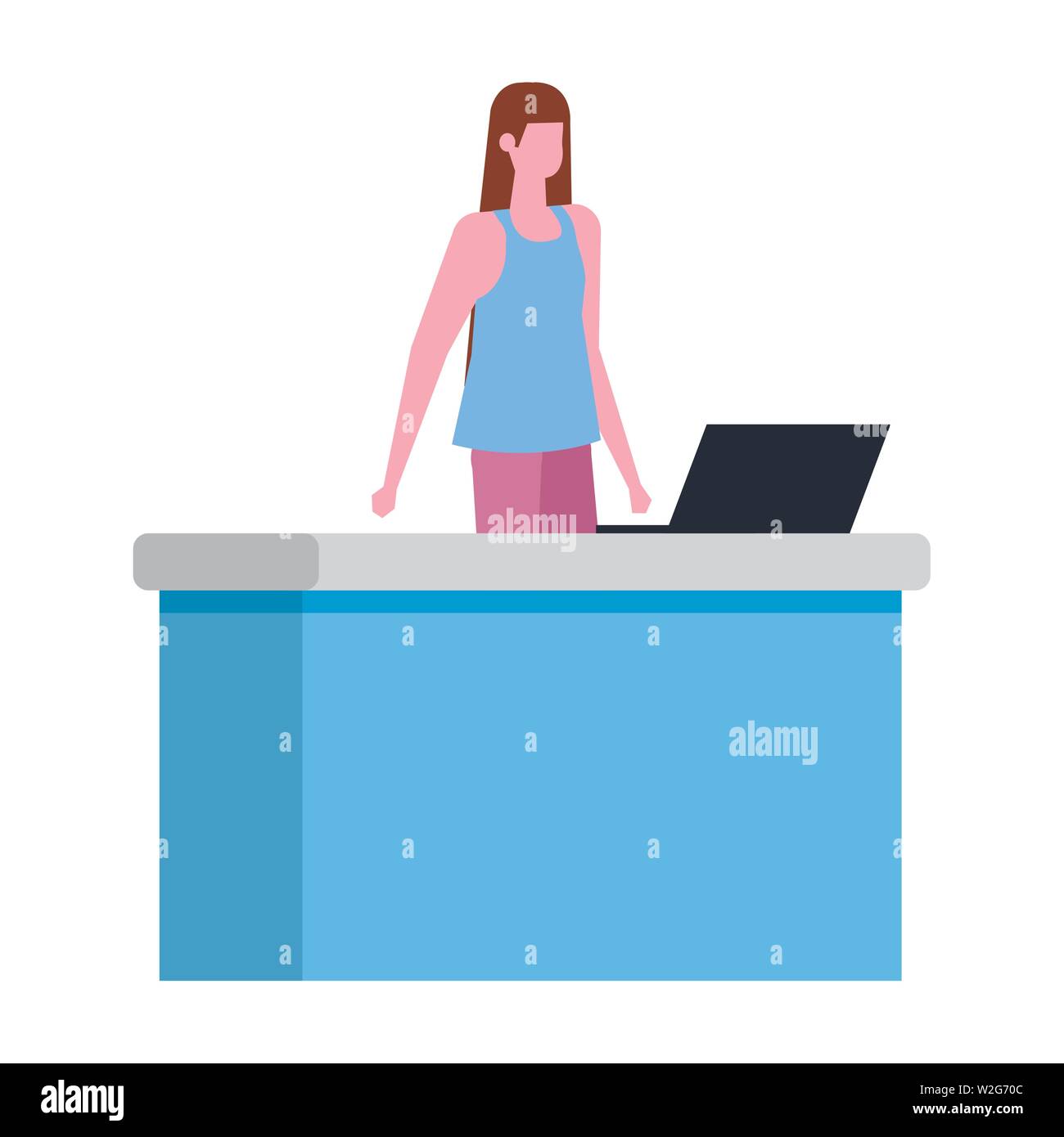 woman working in desk with computer Stock Vector Image & Art - Alamy