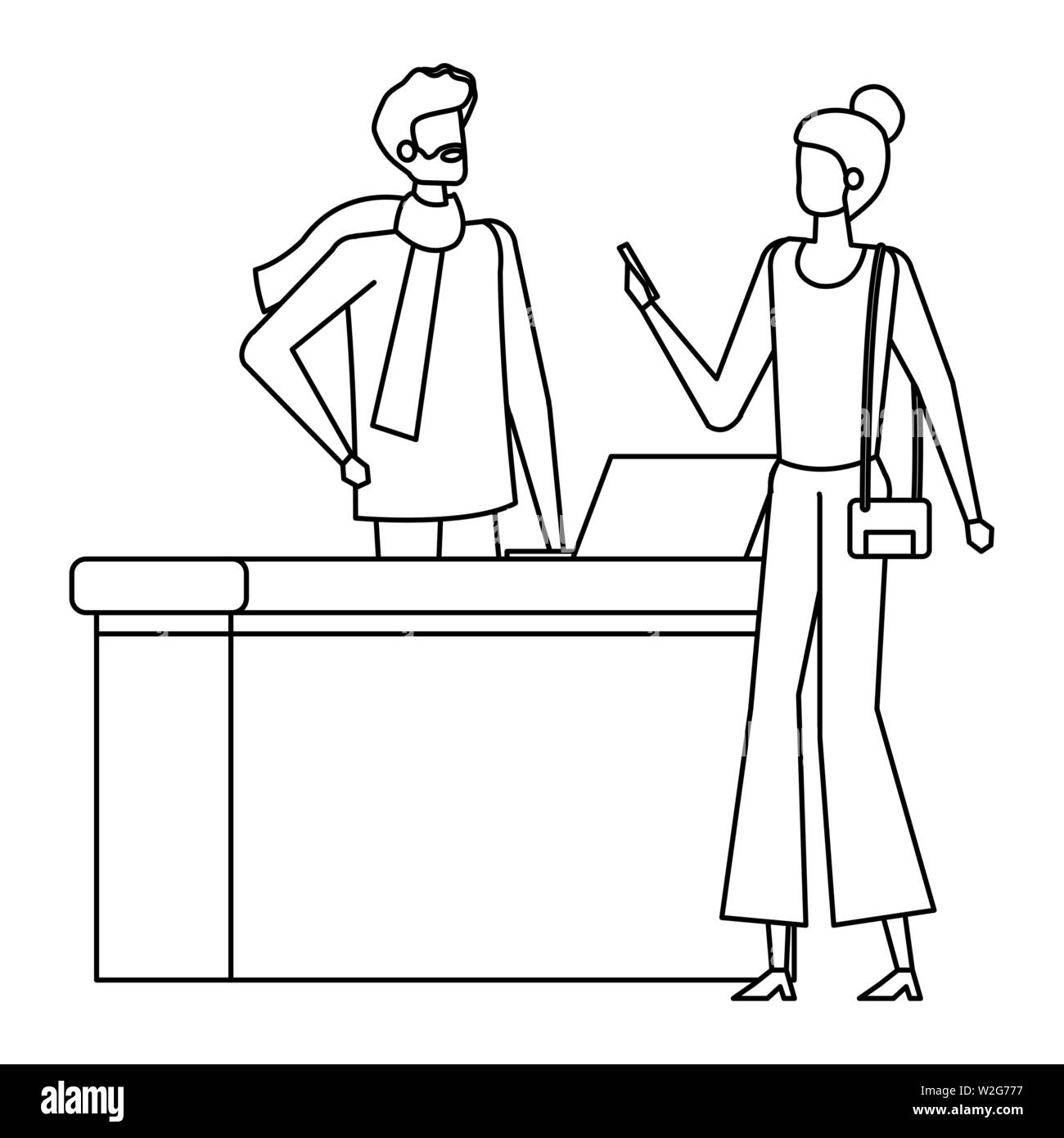 man working in airport with woman traveler Stock Vector Image & Art - Alamy