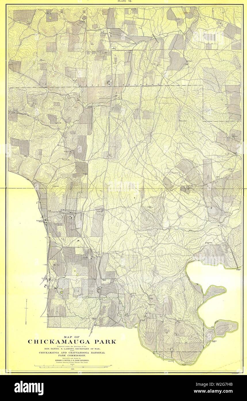 Chickamauga park map with elevations 1896 Stock Photo - Alamy