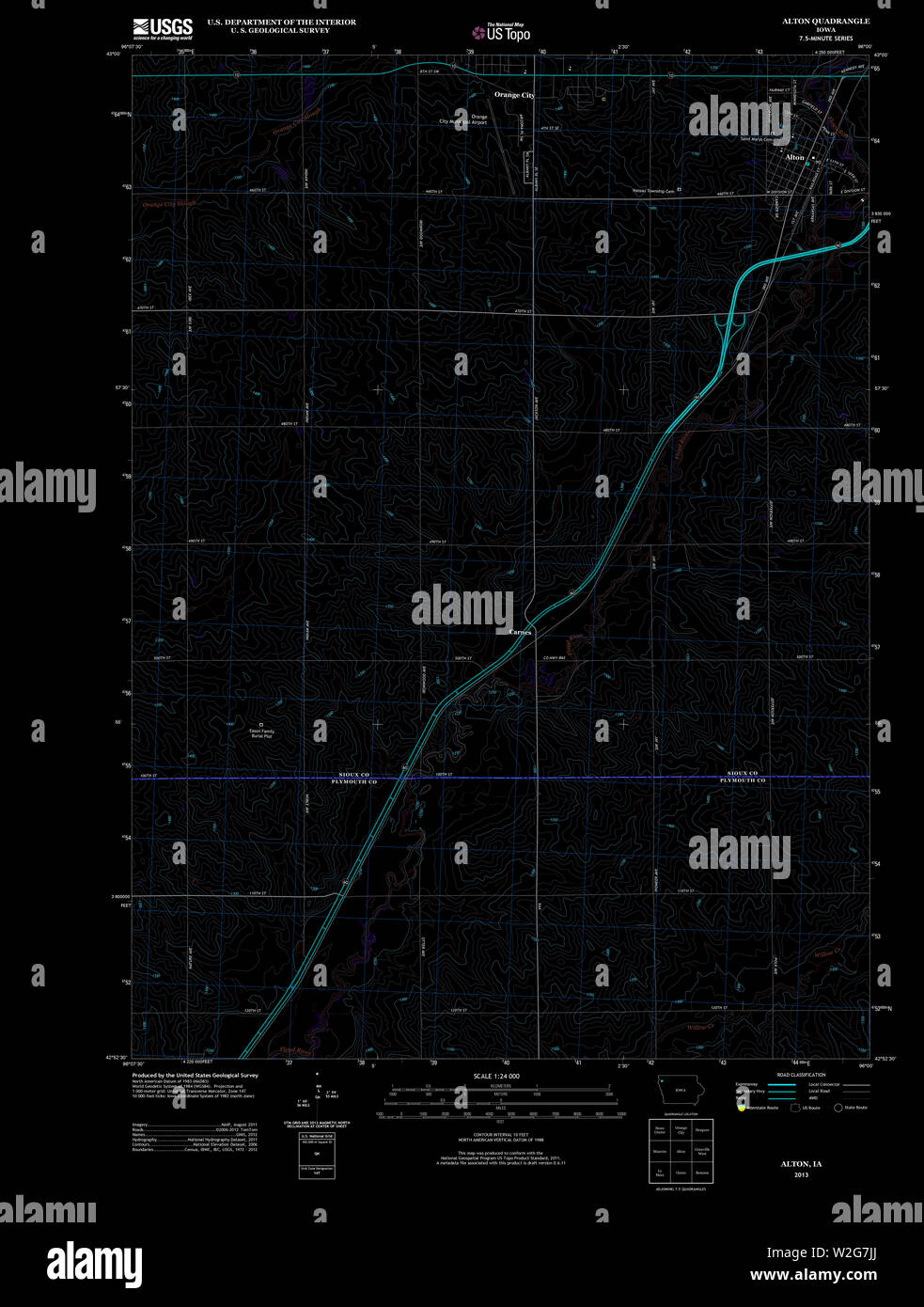 USGS TOPO Map Iowa IA Alton 20130502 TM Inverted Restoration Stock ...