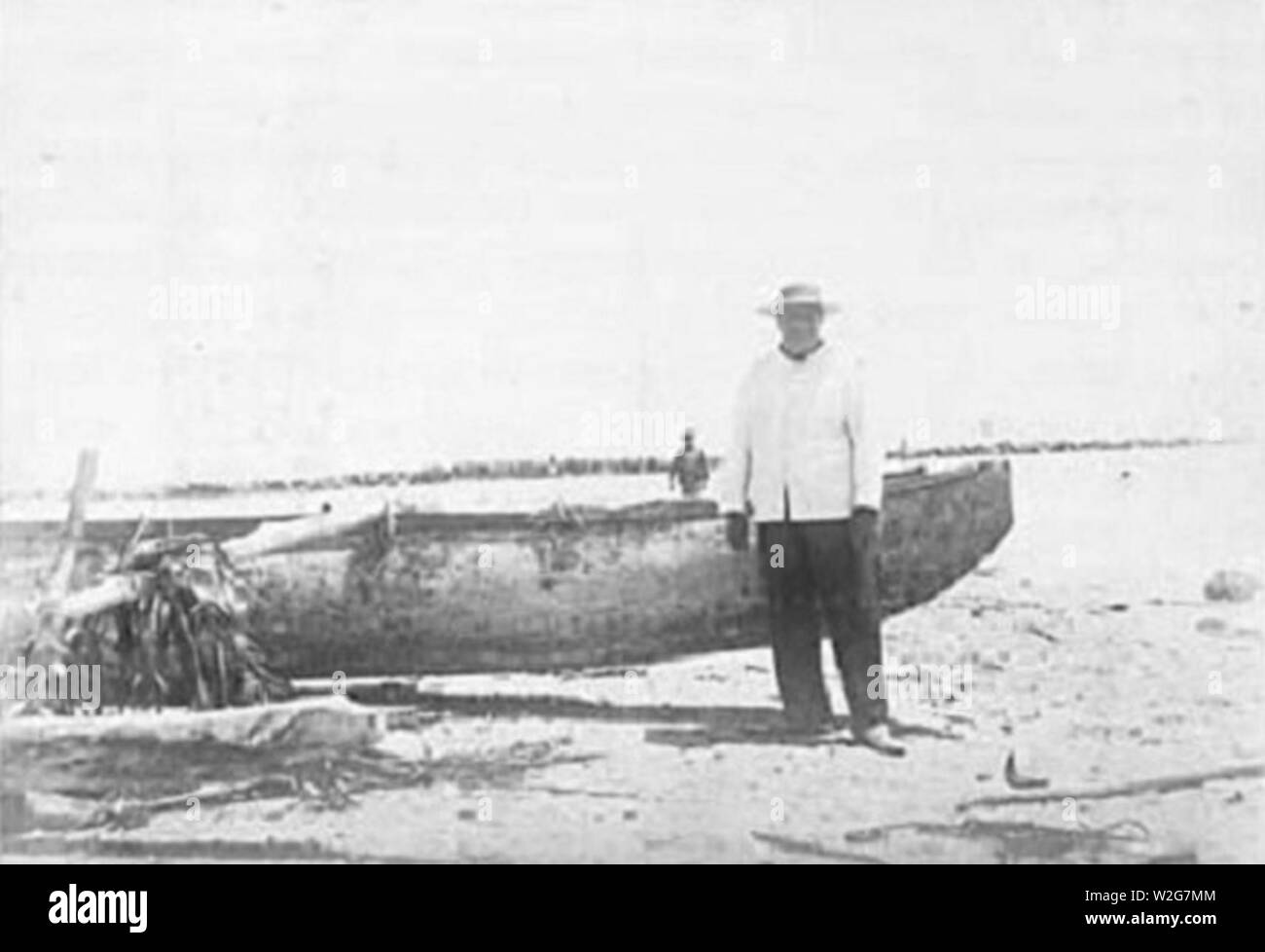 Chief Ariki on Aitutaki with an outrigger canoe 11 October 1900 Stock ...