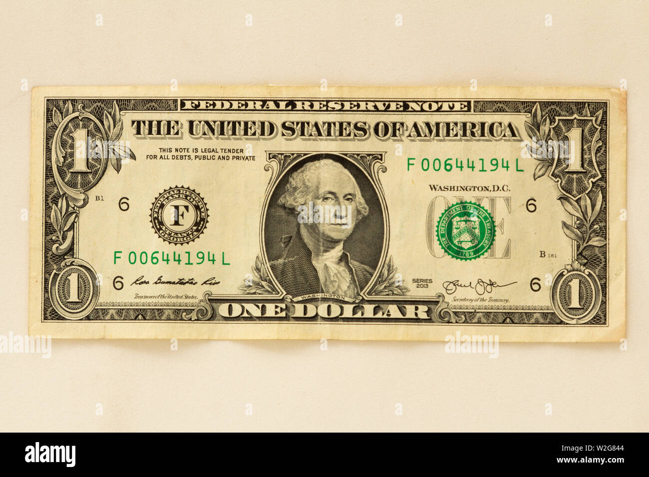 One dollar bill on white background Stock Photo - Alamy