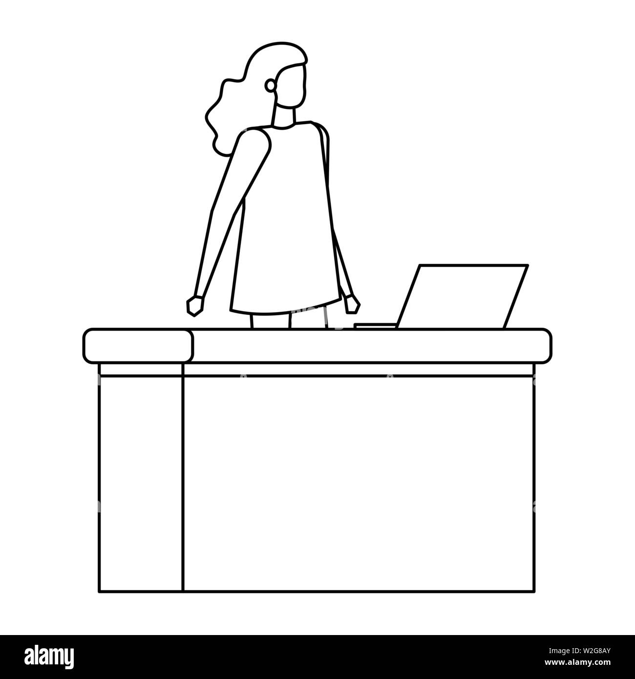 woman working in desk with computer Stock Vector Image & Art - Alamy