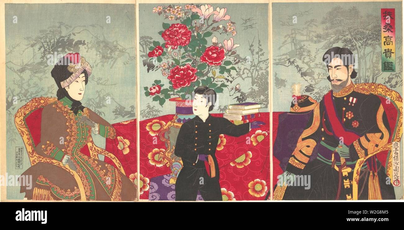 Chikanobu (1887) Mirror of Japanese Nobility (cropped and rotated Stock ...