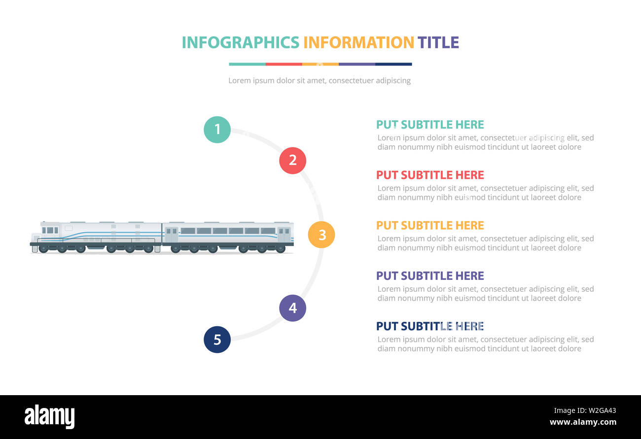 old train infographic template concept with five points list and ...