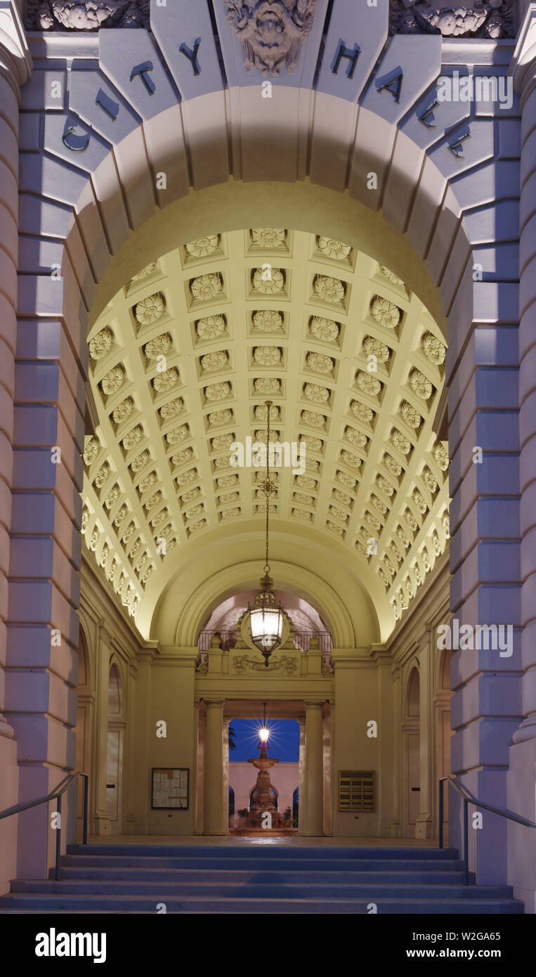 Pasadena City Hall west entrance including the fountain in the ...