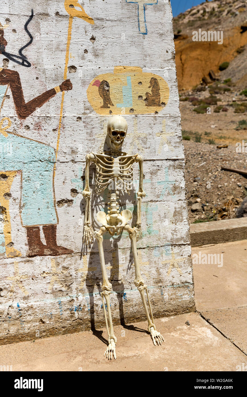 Skeleton hanging out at Ludwig mine Nevada ruins Stock Photo - Alamy