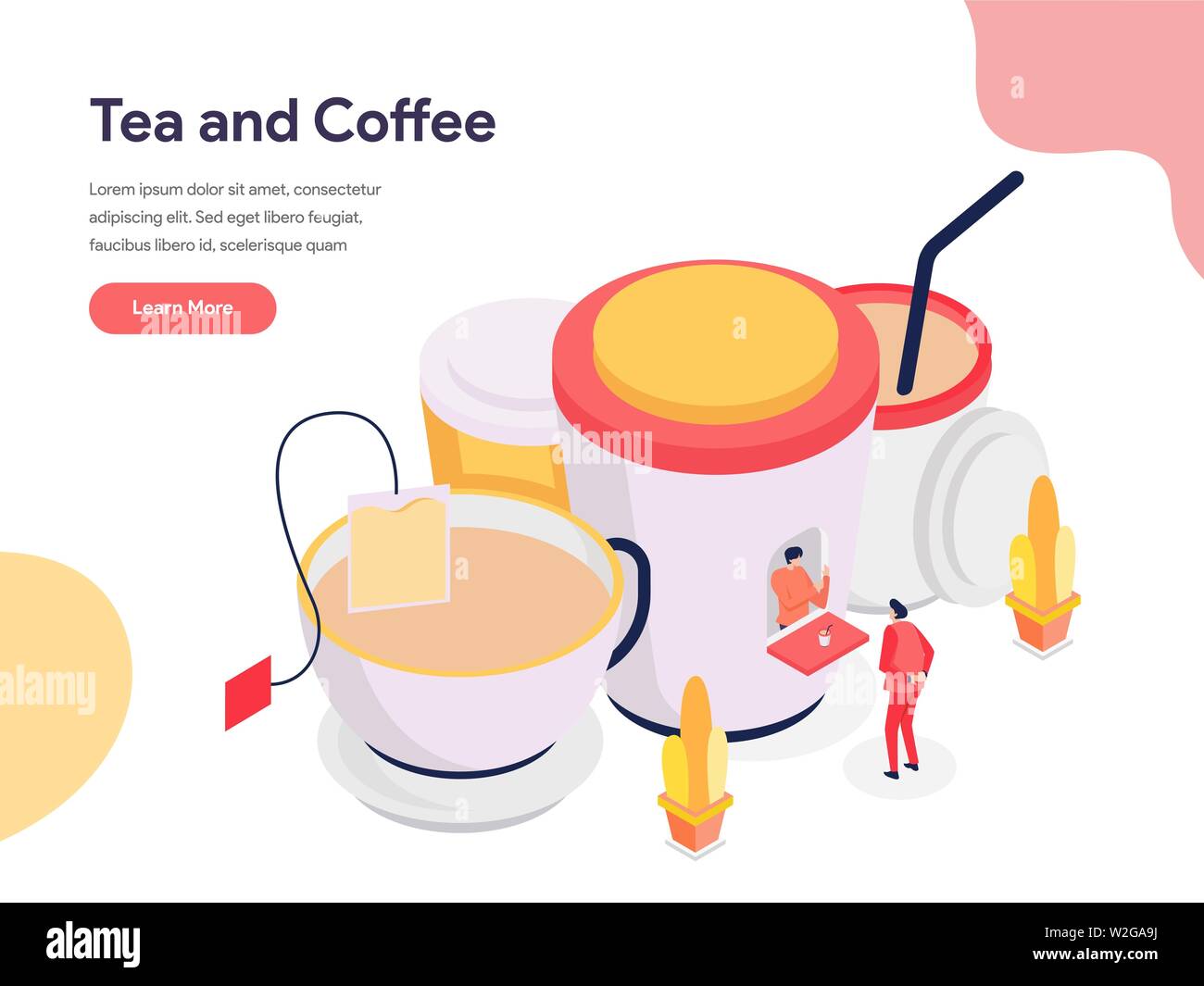 Tea and Coffee Illustration Concept. Isometric design concept of web ...