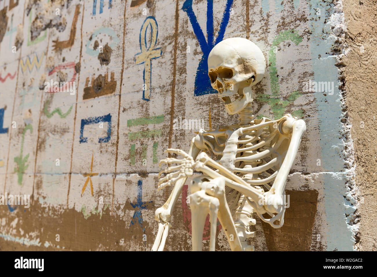 Skeleton hanging out at Ludwig mine Nevada ruins Stock Photo - Alamy