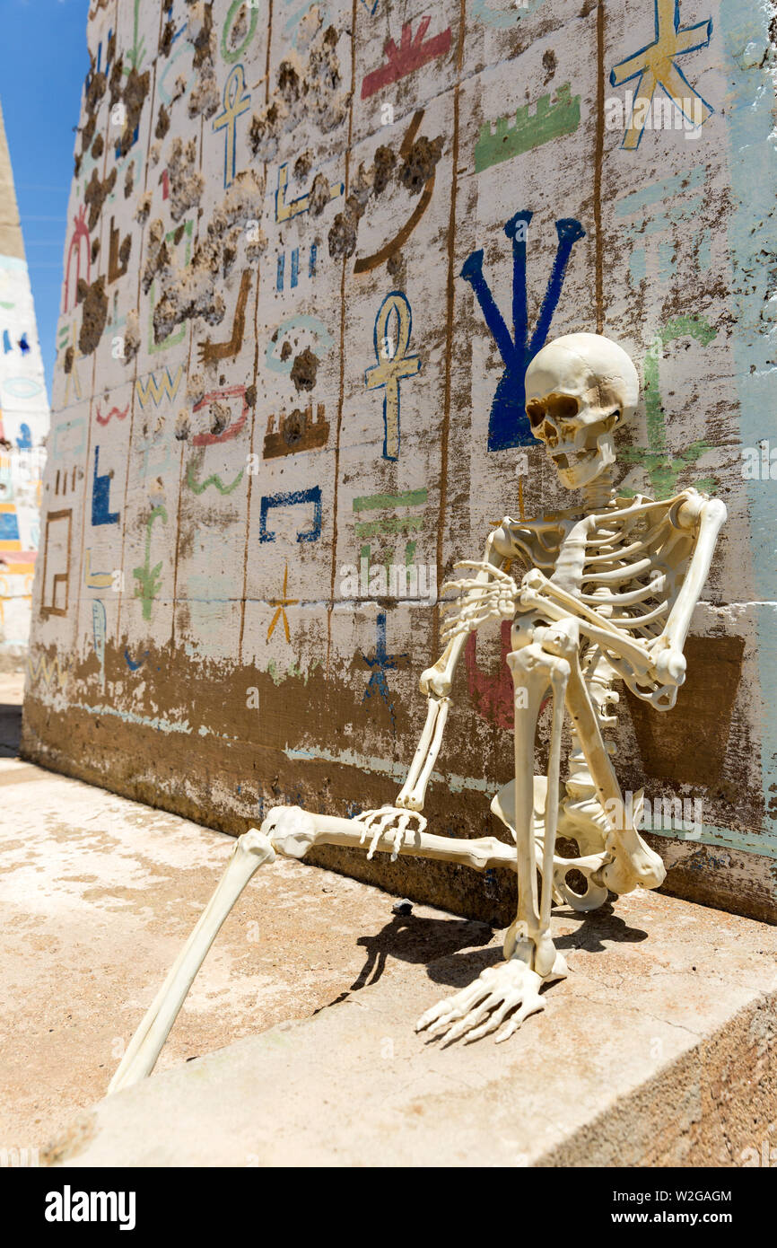 Skeleton hanging out at Ludwig mine Nevada ruins Stock Photo - Alamy