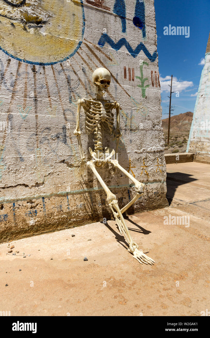 Skeleton hanging out at Ludwig mine Nevada ruins Stock Photo - Alamy