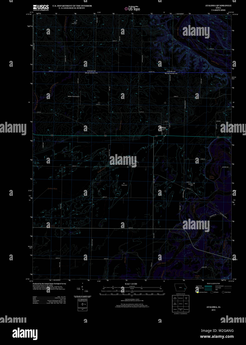 USGS TOPO Map Iowa IA Atalissa 20130422 TM Inverted Restoration Stock ...