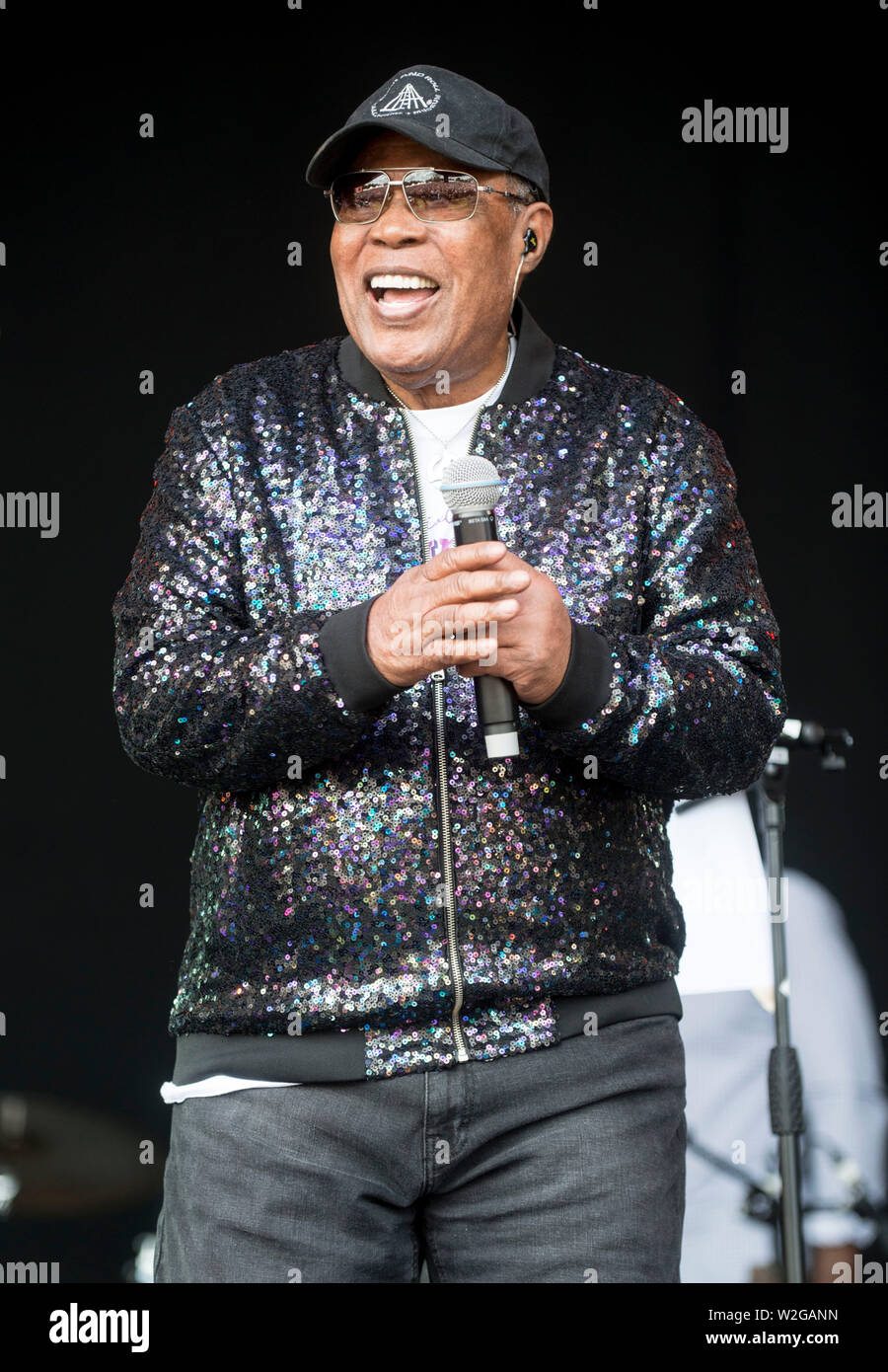 Sam Moore on stage with Staks at the Cornbury Festival 2019 Stock Photo ...