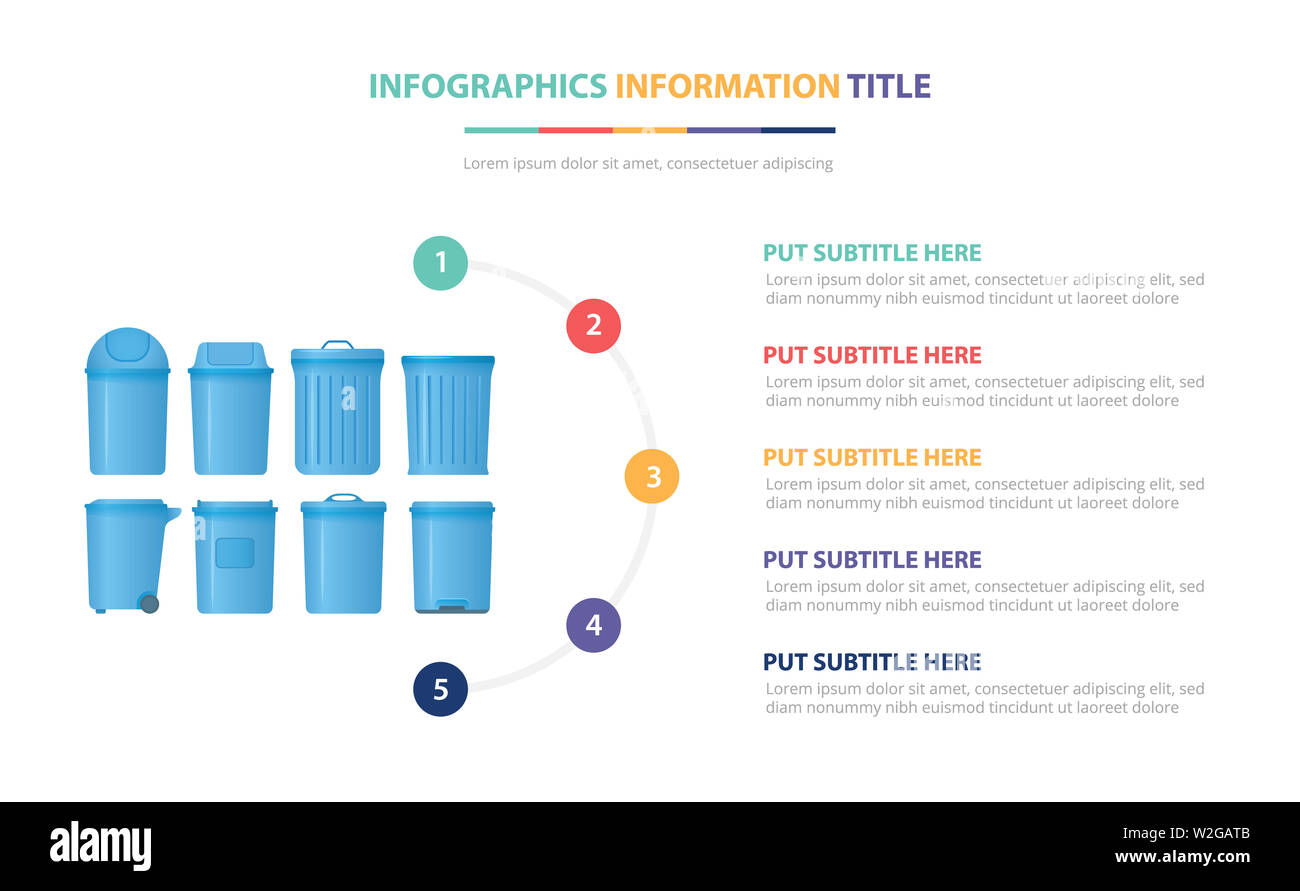 trash bin collection infographic template concept with five points list ...