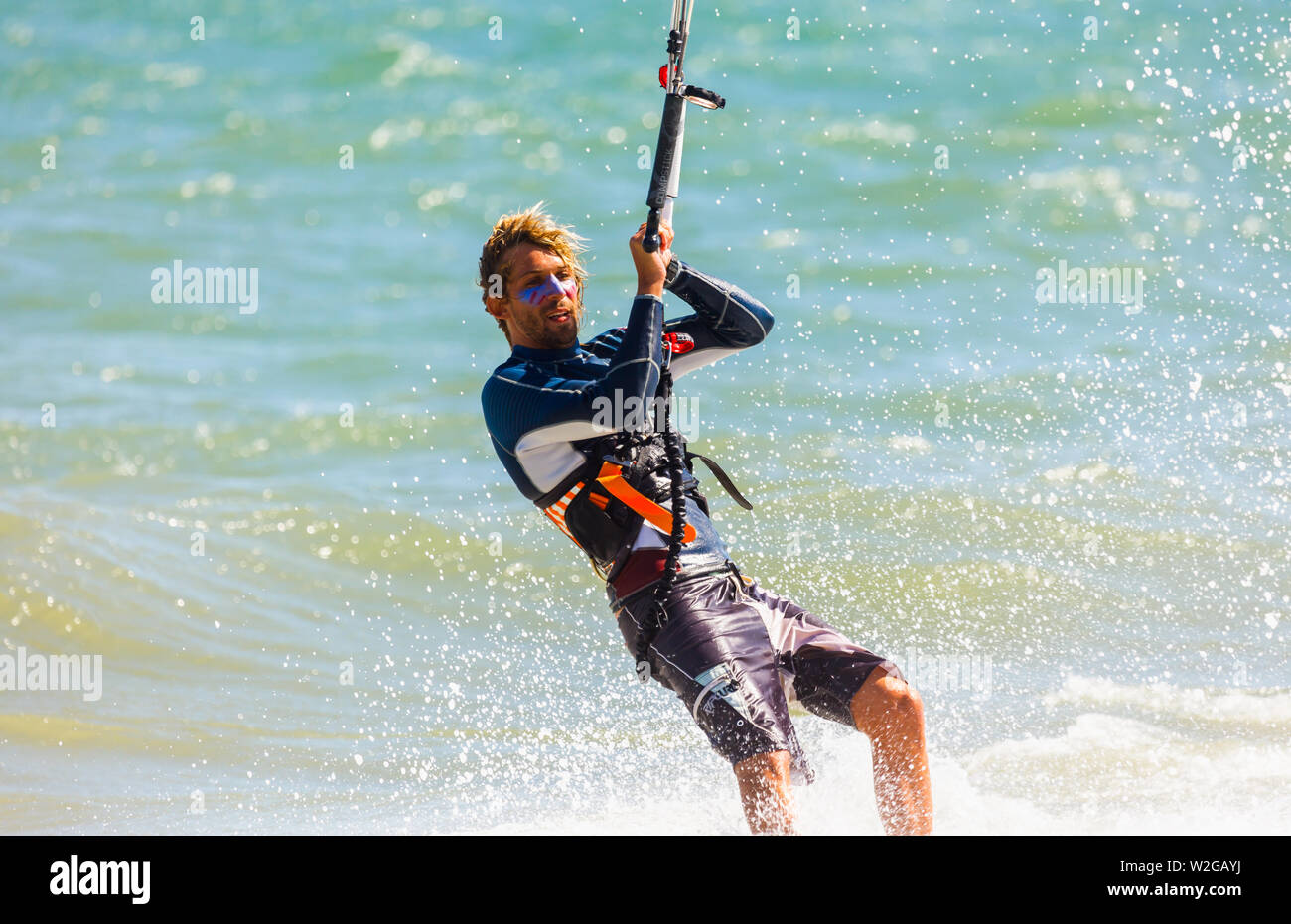 Kitesurfing, Kiteboarding action photos Stock Photo - Alamy