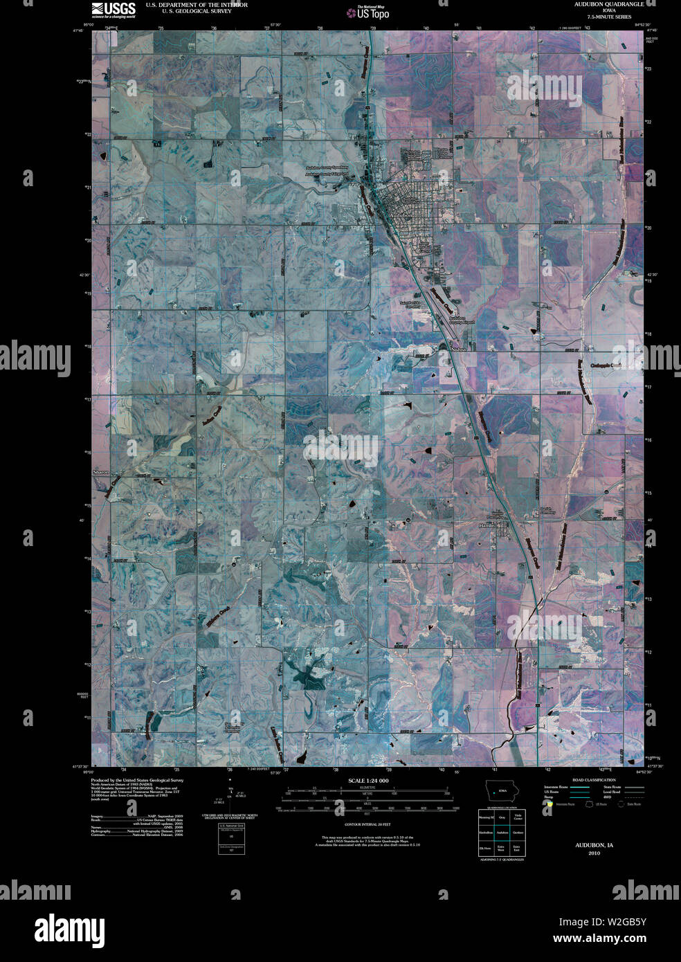 USGS TOPO Map Iowa IA Audubon 20100513 TM Inverted Restoration Stock ...