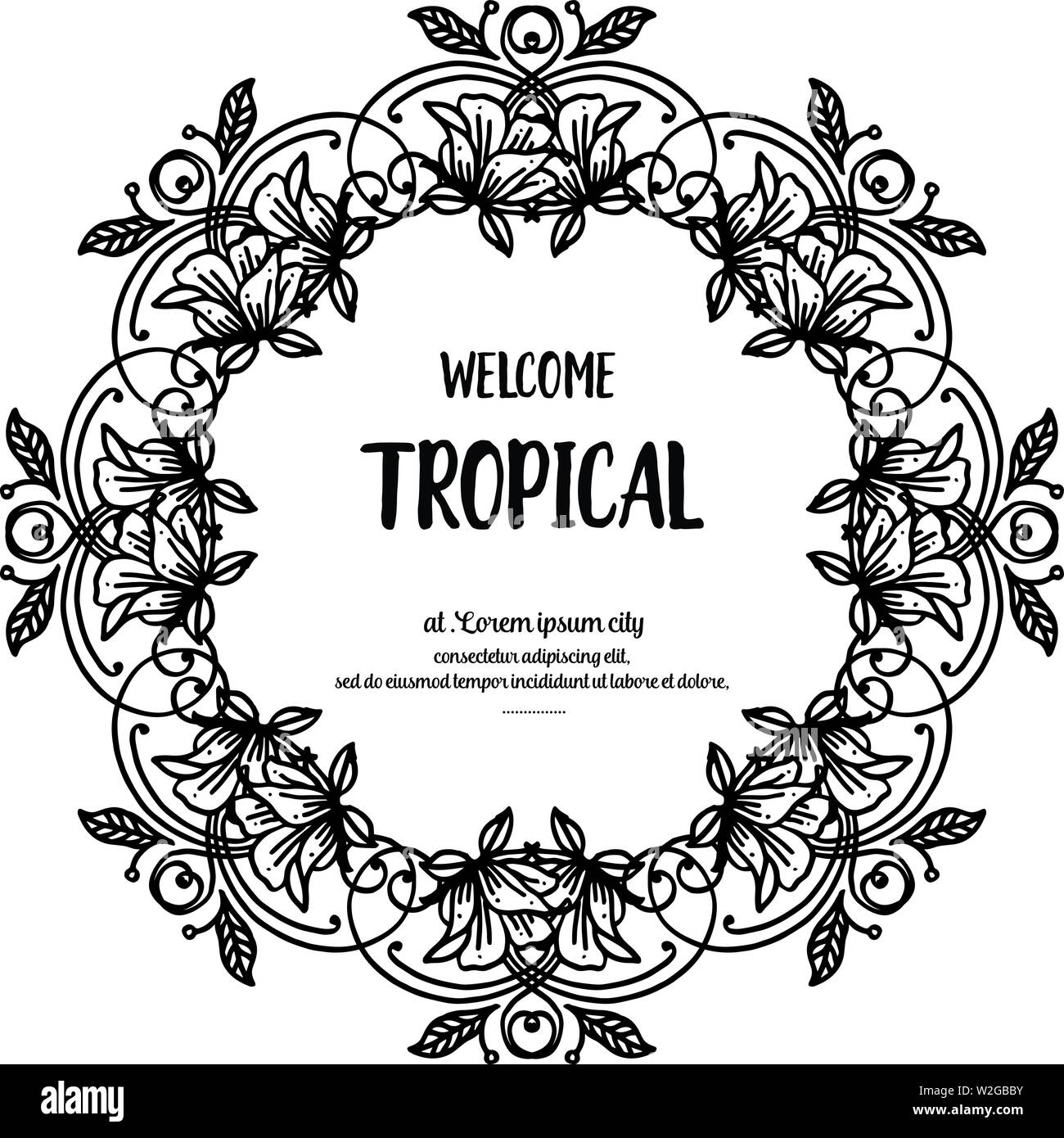 Card with cute flower, lettering of welcome tropical, isolated on a ...