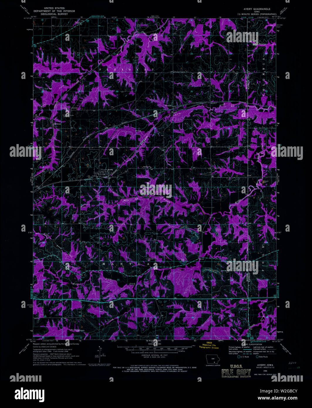USGS TOPO Map Iowa IA Avery 174101 1968 24000 Inverted Restoration ...