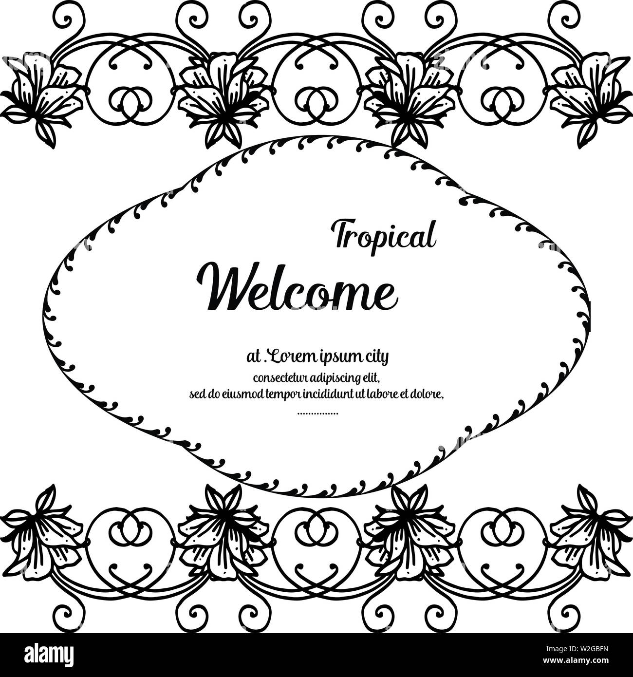 Card with cute flower, lettering of welcome tropical, isolated on a ...