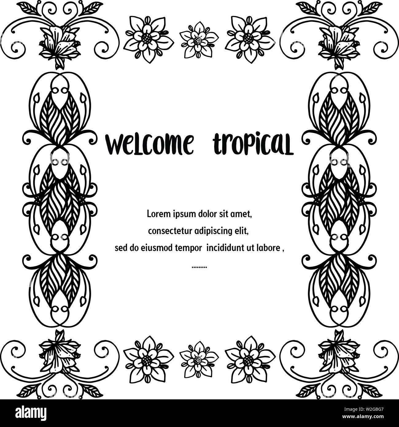Card with cute flower, lettering of welcome tropical, isolated on a ...