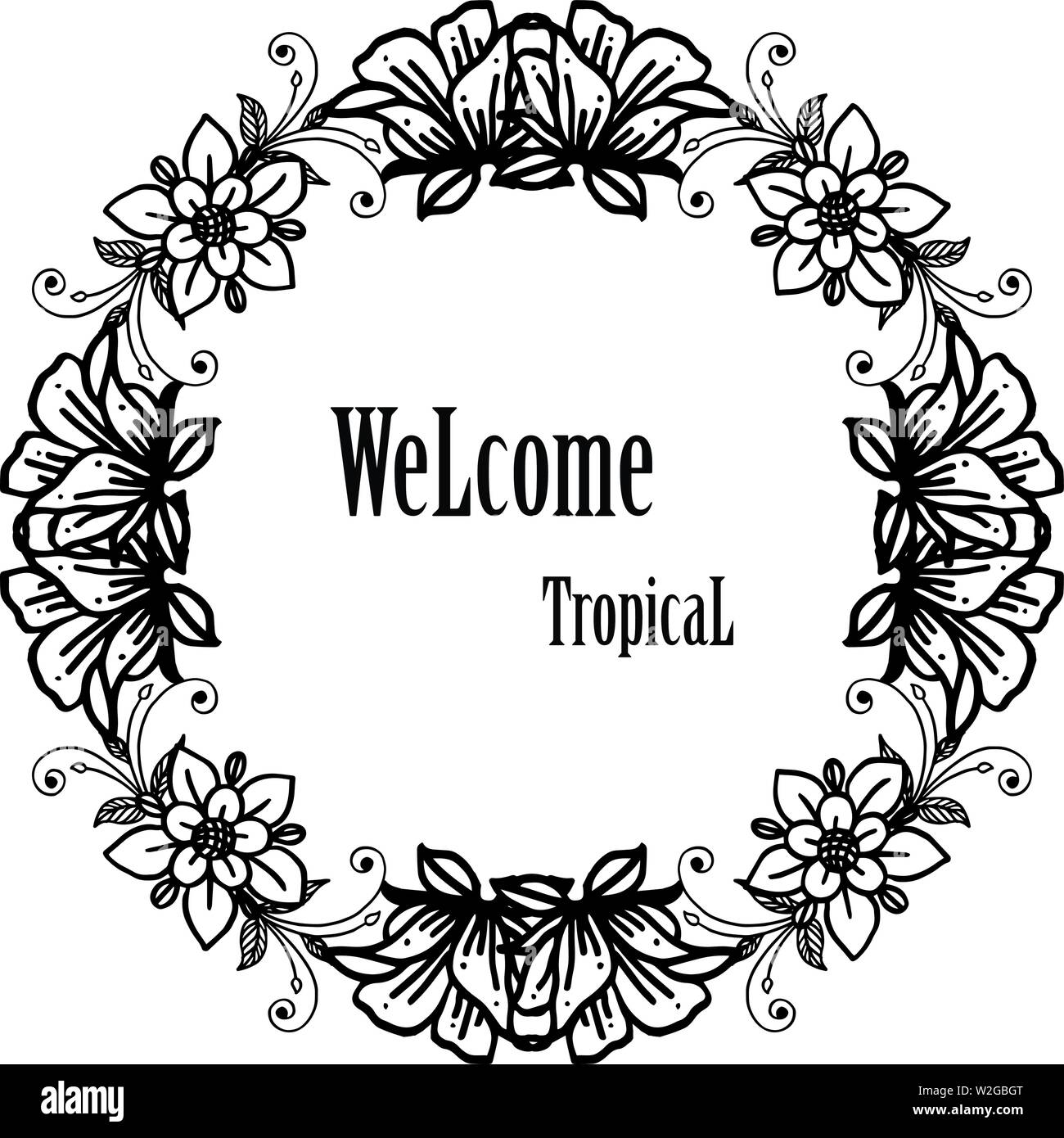 Card with cute flower, lettering of welcome tropical, isolated on a ...