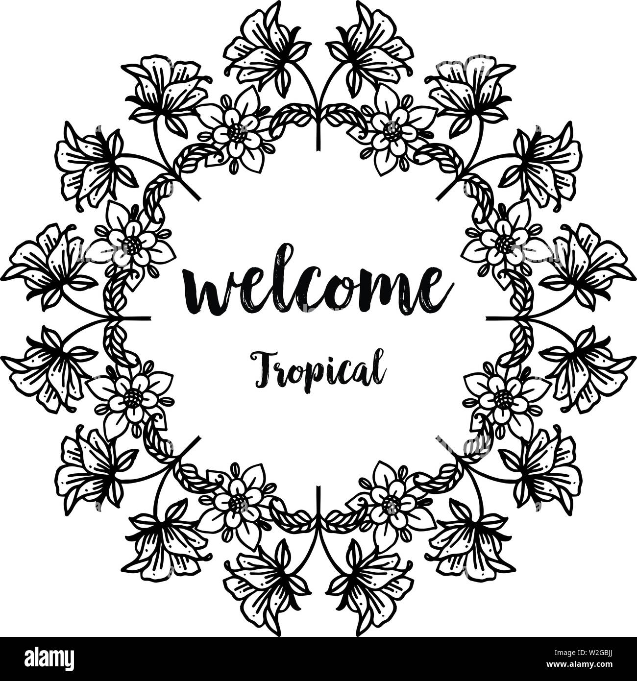 Card with cute flower, lettering of welcome tropical, isolated on a ...