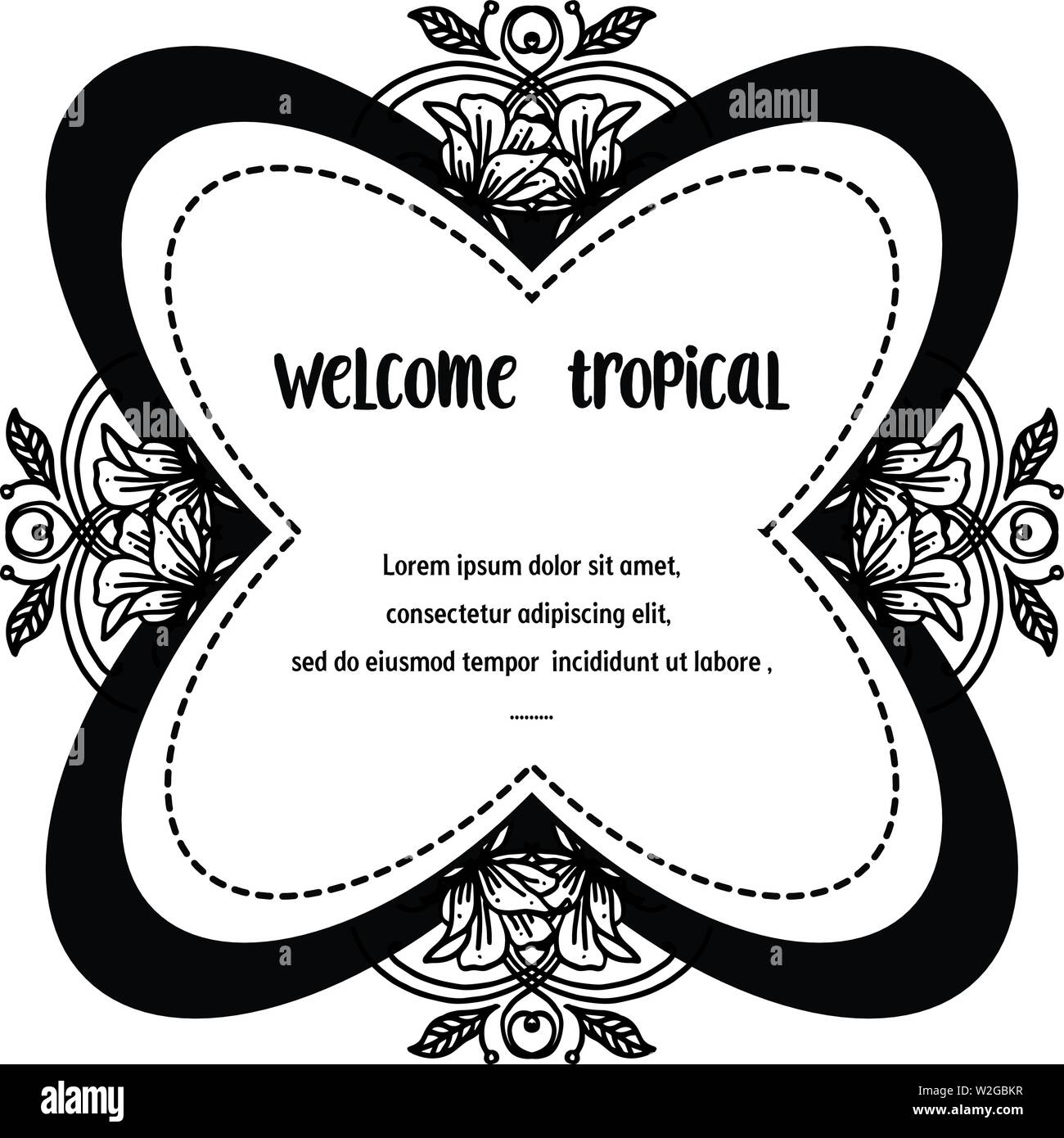 Welcome tropical banner, flower and leaves, spring concept. Vector ...