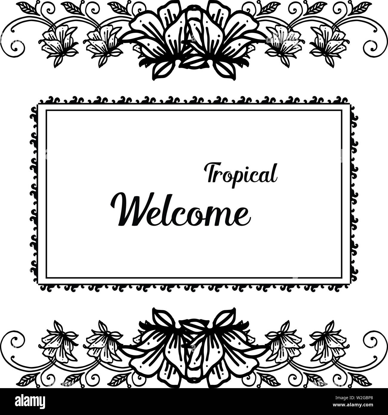 Welcome tropical banner, flower and leaves, spring concept. Vector ...