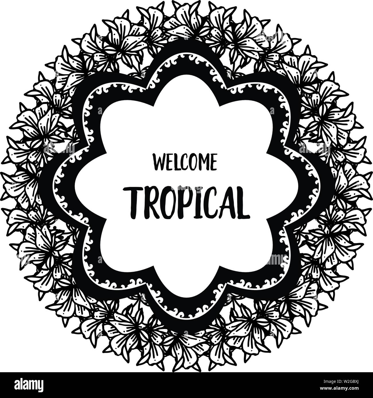 Welcome tropical banner, flower and leaves, spring concept. Vector ...