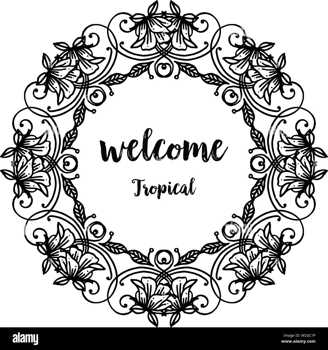 Design card modern with lettering welcome tropical, wallpaper elegant ...
