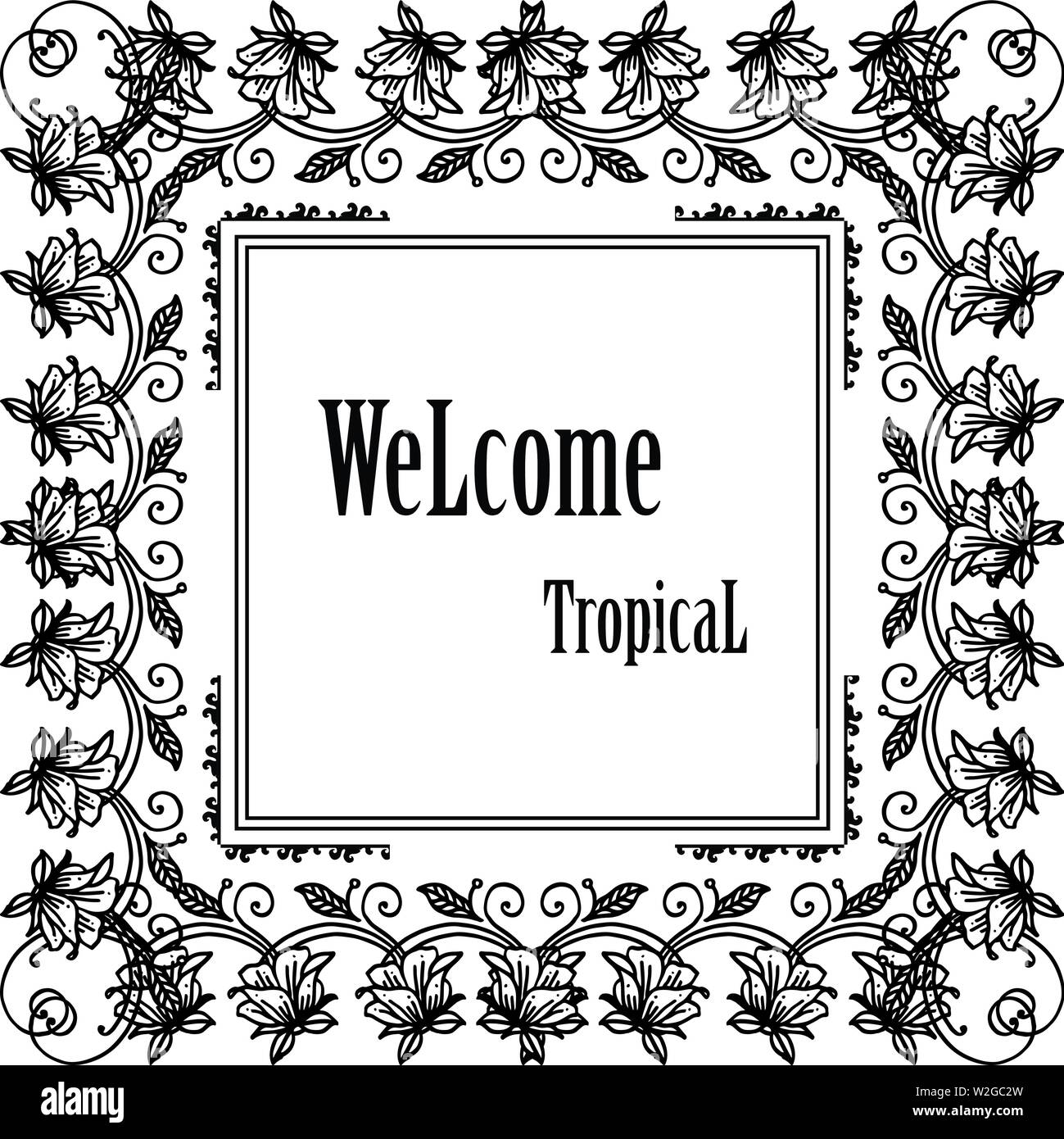Design card modern with lettering welcome tropical, wallpaper elegant ...