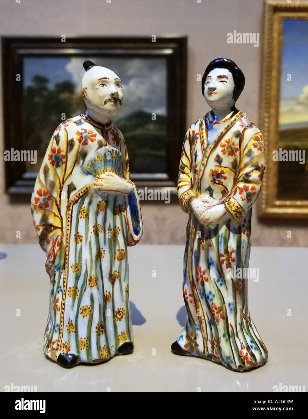 Chinese figures of a man and woman, Netherlands, early 1700s, tin ...