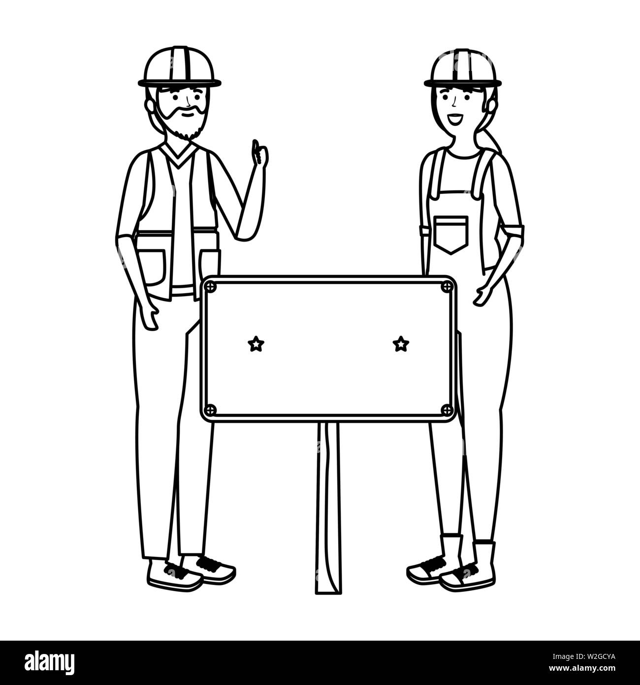 young couple mechanics workers with label Stock Vector Image & Art - Alamy