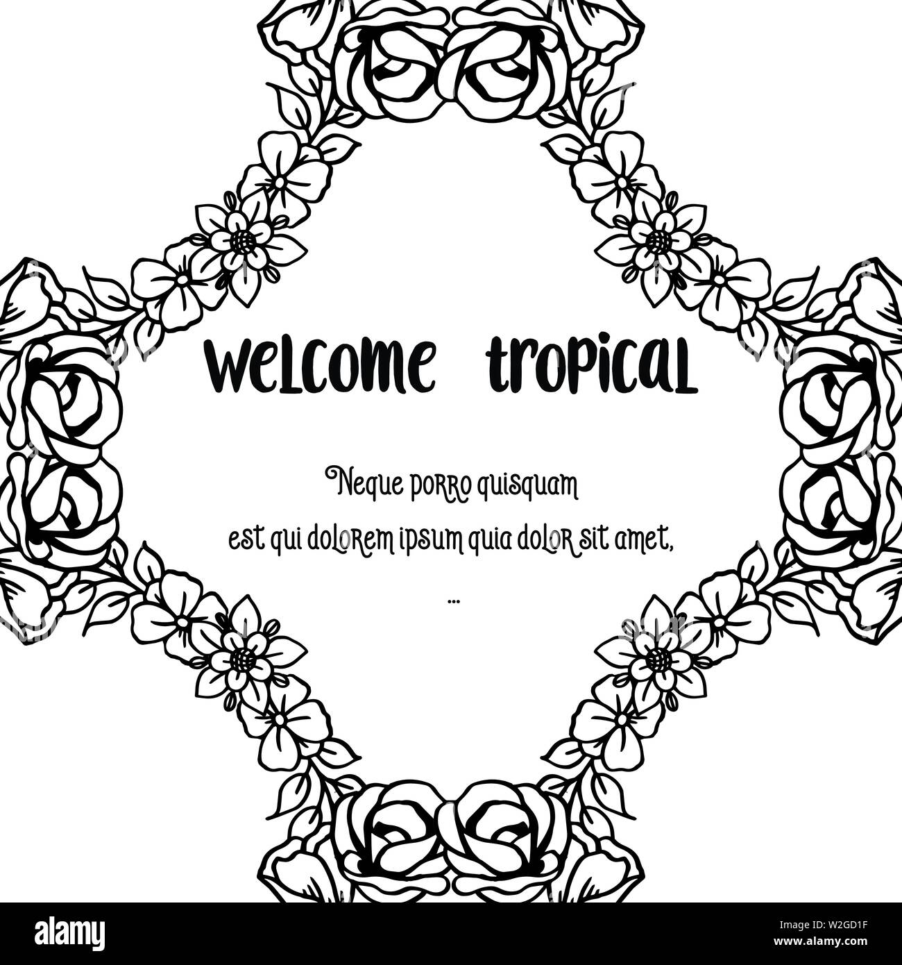 Lettering welcome tropical, beautiful flower for design card. Vector ...