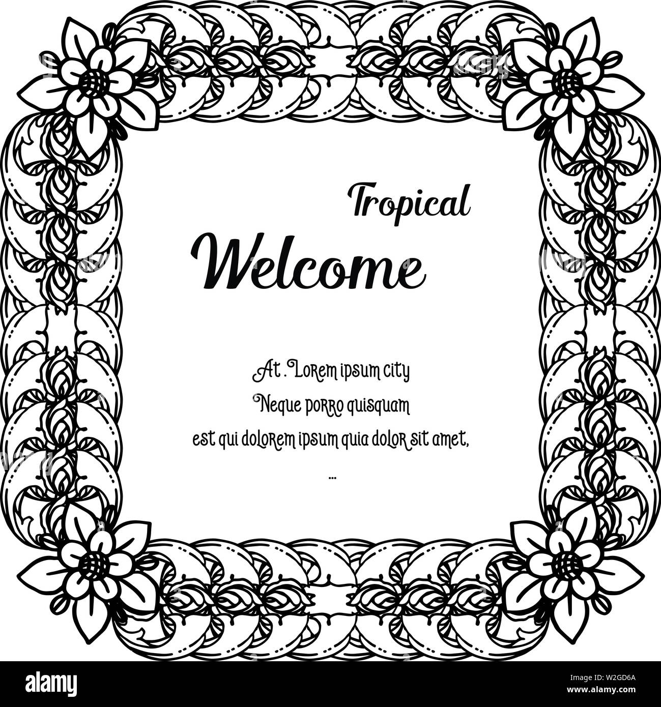 Lettering welcome tropical, beautiful flower for design card. Vector ...
