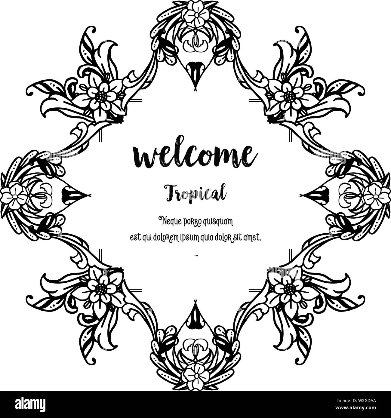Lettering welcome tropical, beautiful flower for design card. Vector ...