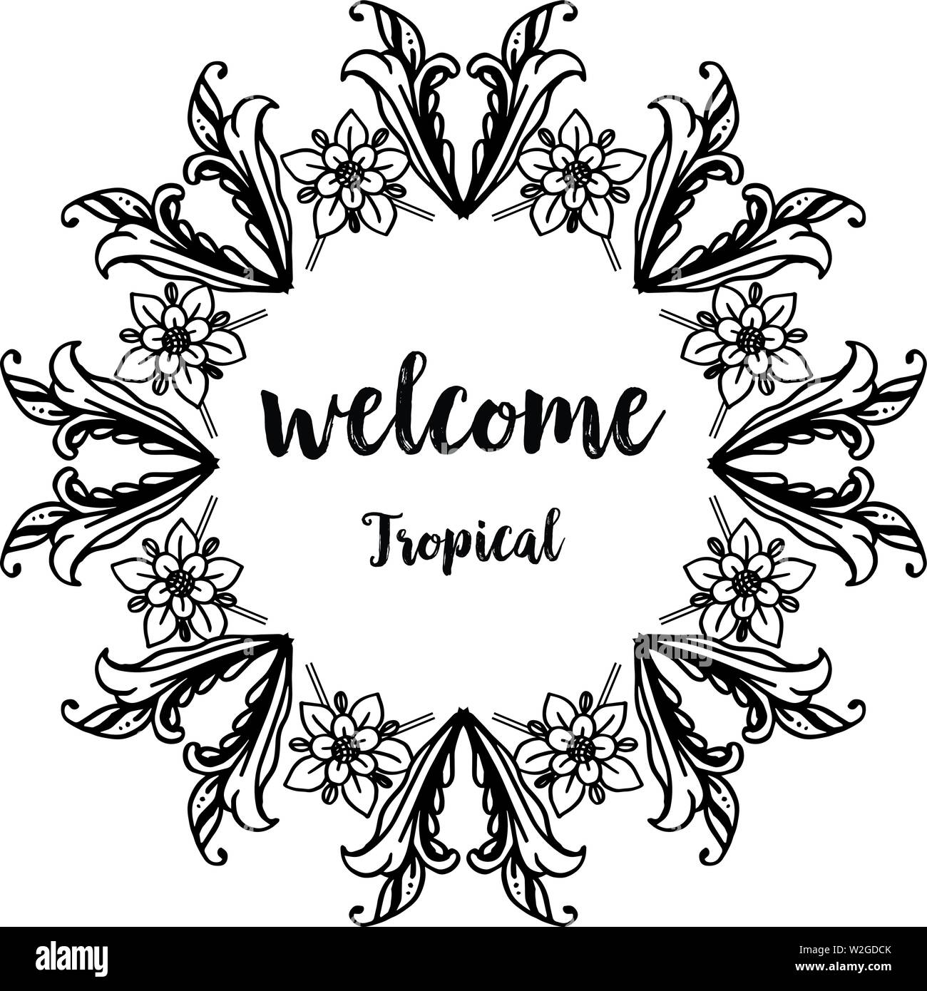 Spring background with lettering welcome tropical, crowd and cute ...