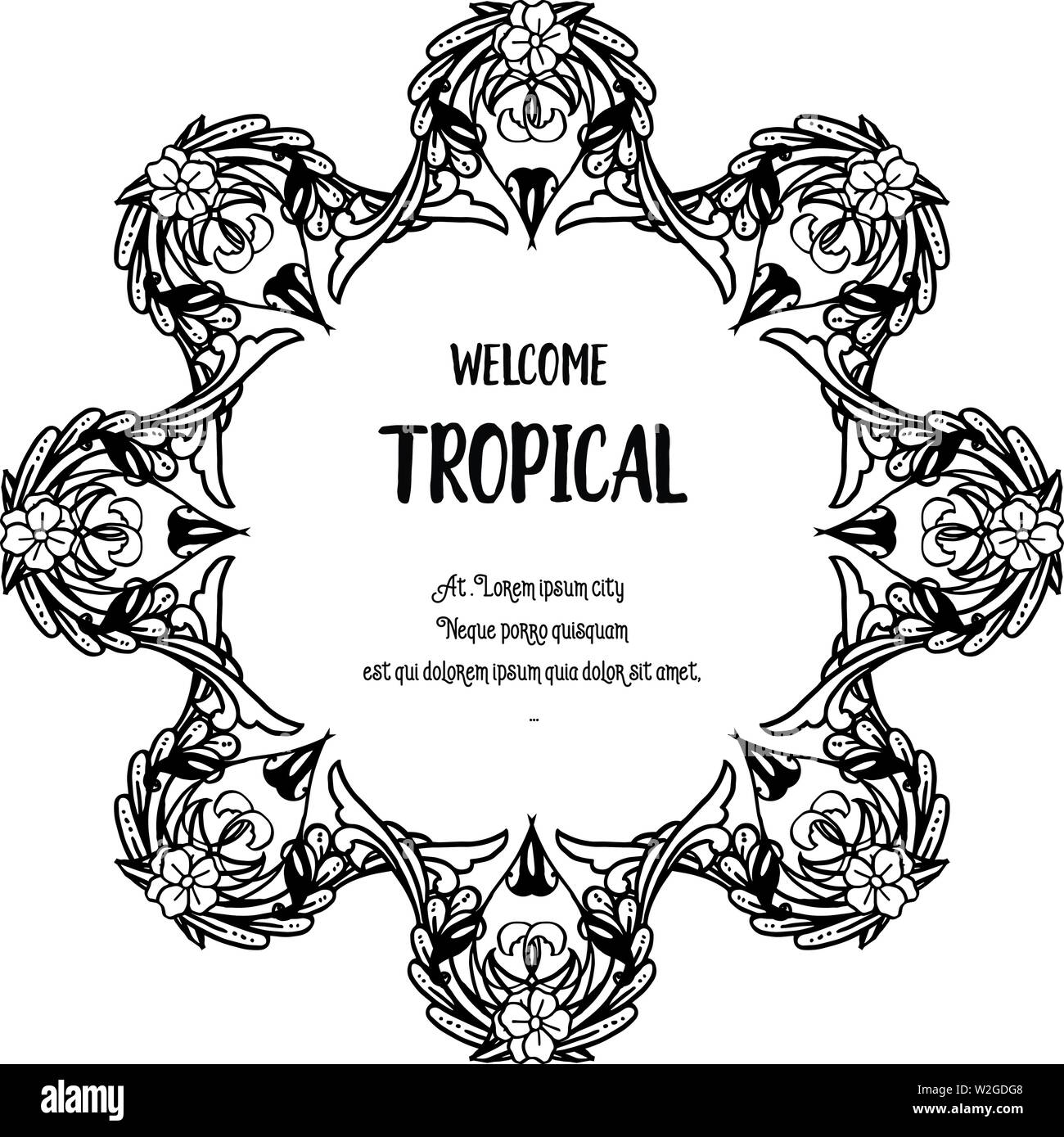 Spring background with lettering welcome tropical, crowd and cute ...