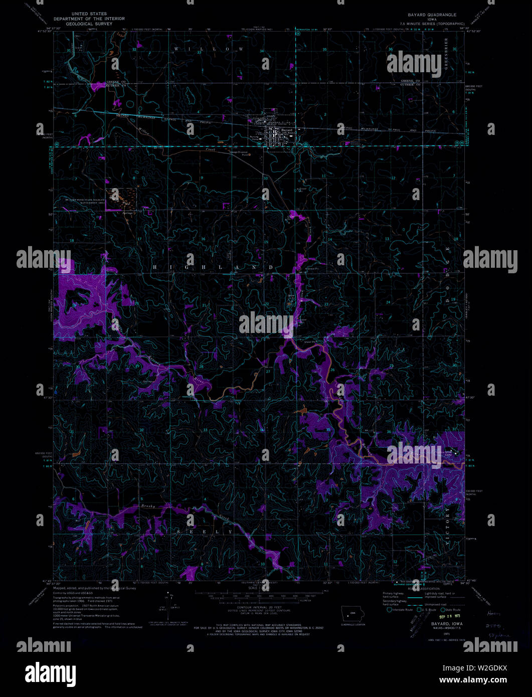 USGS TOPO Map Iowa IA Bayard 174125 1971 24000 Inverted Restoration ...
