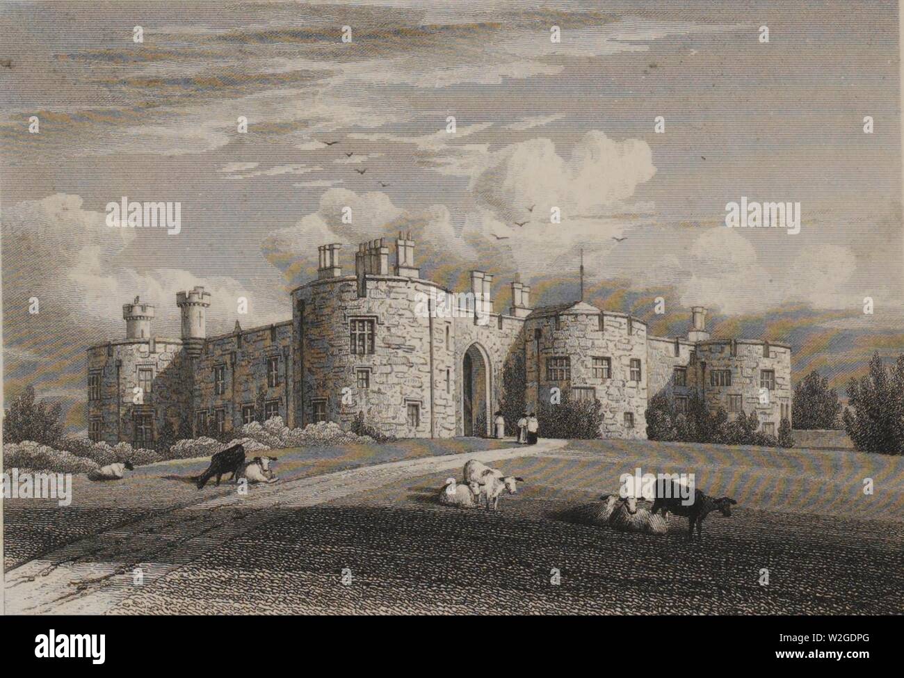 Chirch castle engraving Stock Photo - Alamy